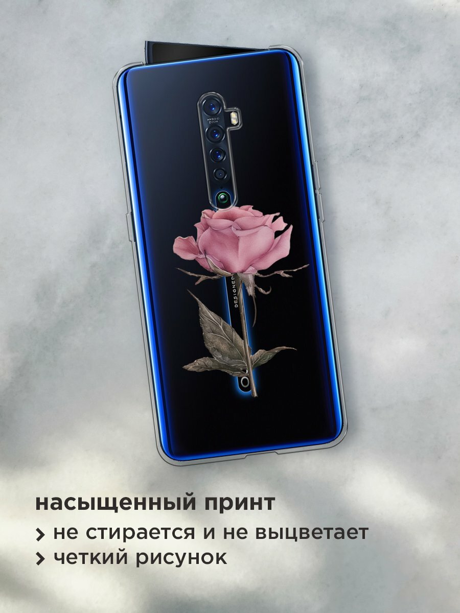 Чехол на Oppo Reno 2 / Оппо Рено 2 с принтом "Меланхоличная роза", прозрачный — фото 1