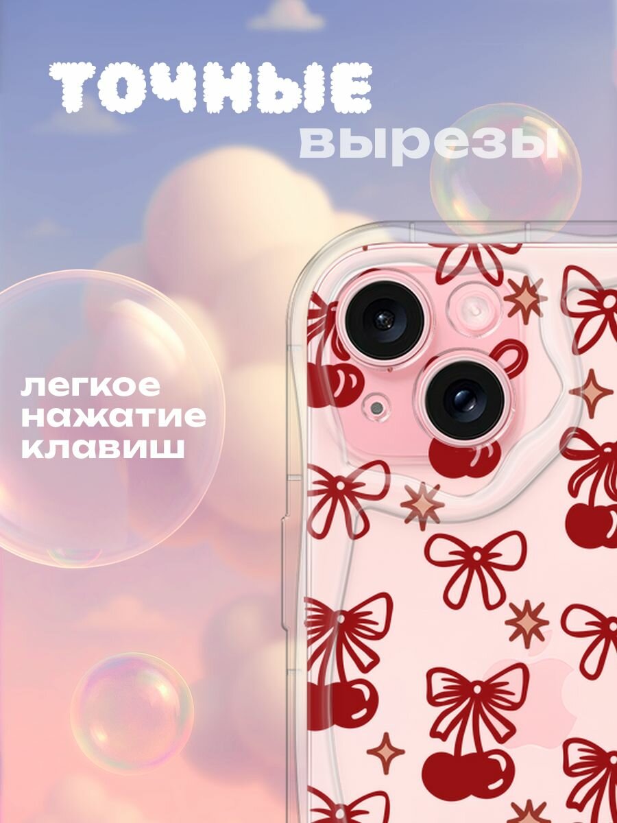 Чехол на Apple iPhone 15 / Айфон 15 с принтом "Вишня с бантиком" — фото 1