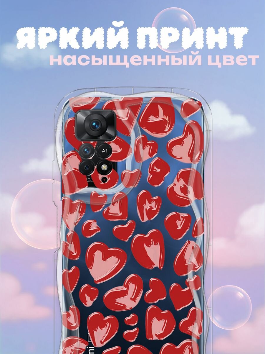 Чехол на Xiaomi Redmi Note 11 Pro/11 Pro 5G/11E Pro/12 Pro 4G / Редми Нот 11 Про с принтом Множество красных сердец — фото 1