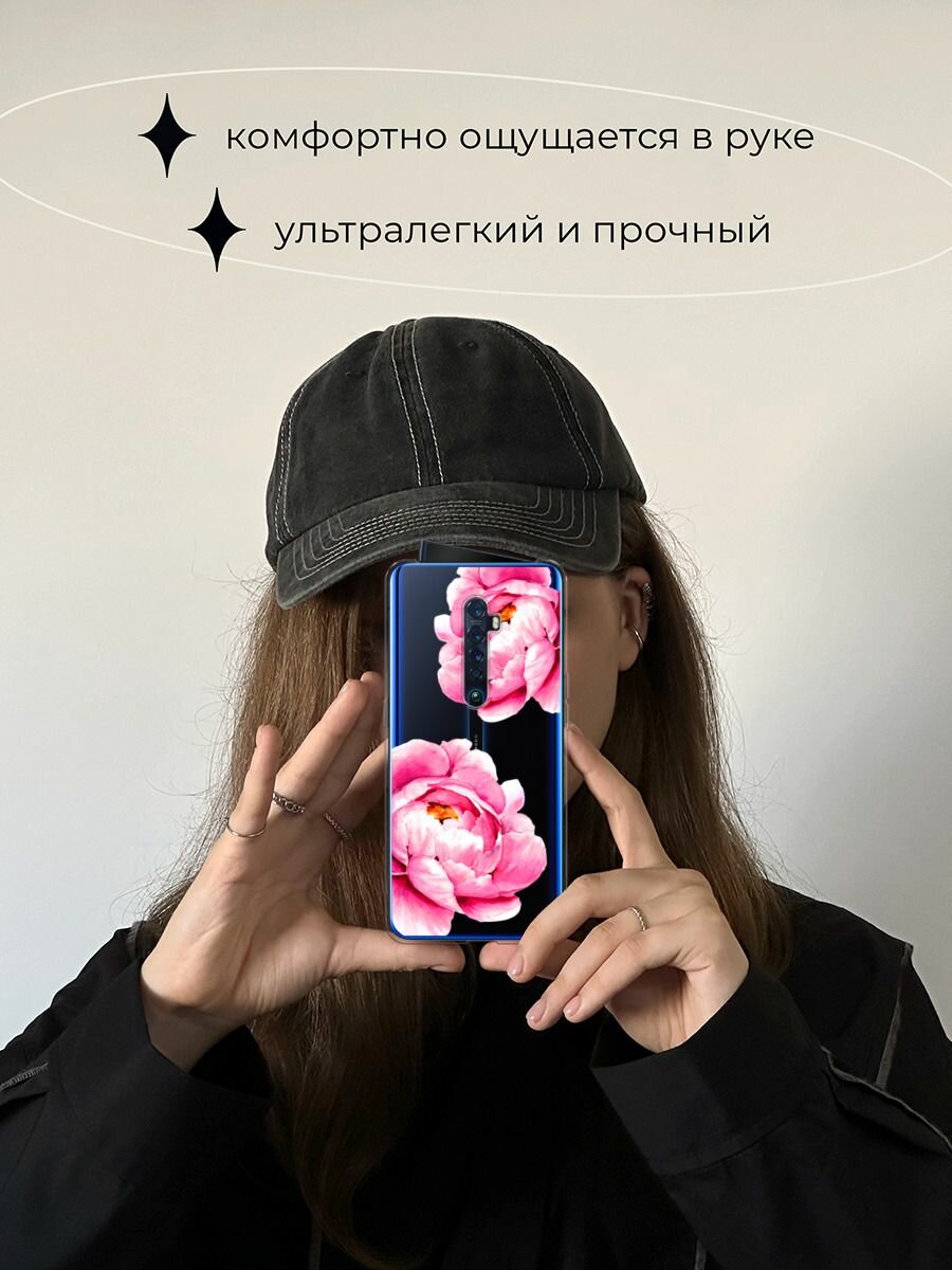 Чехол на Oppo Reno 2 / Оппо Рено 2 с принтом "Open peonies", прозрачный — фото 1