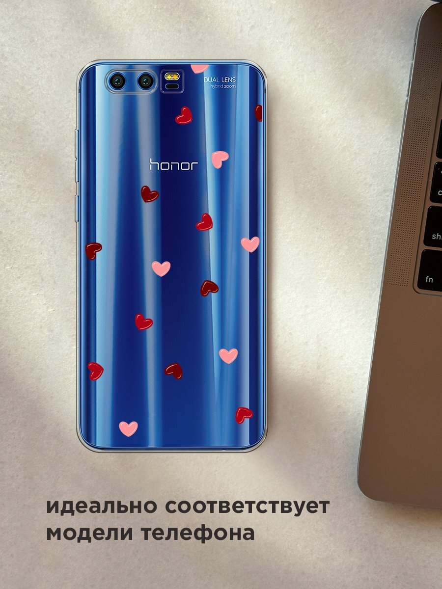 Чехол на Honor 9 / Хонор 9 с принтом "Бордовые сердечки 2" — фото 1