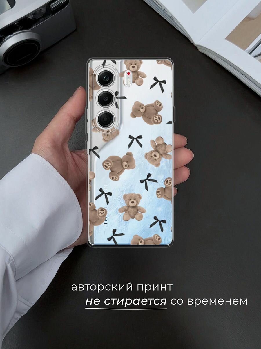Чехол на Tecno Camon 40 Pro 5G / Текно Камон 40 Про 5G с принтом "Плюшовые мишки 2", прозрачный — фото 1