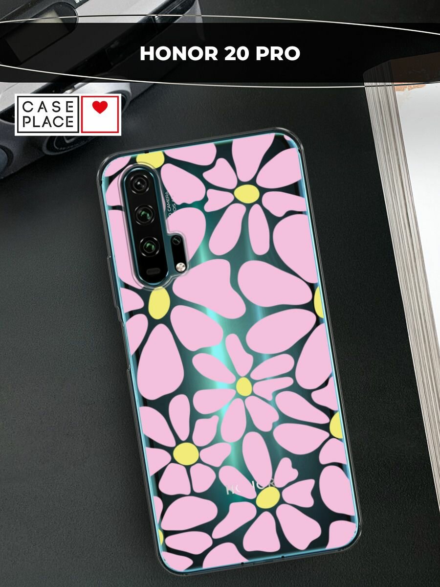 Чехол на Honor 20 Pro / Хонор 20 Про с принтом "Розовые лепестки 2", прозрачный