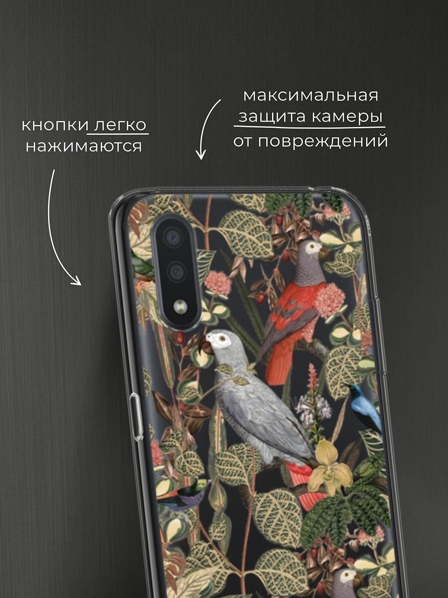 Чехол на Samsung Galaxy A01 / Самсунг Гэлакси А01 с принтом "Tropical pattern", прозрачный — фото 1