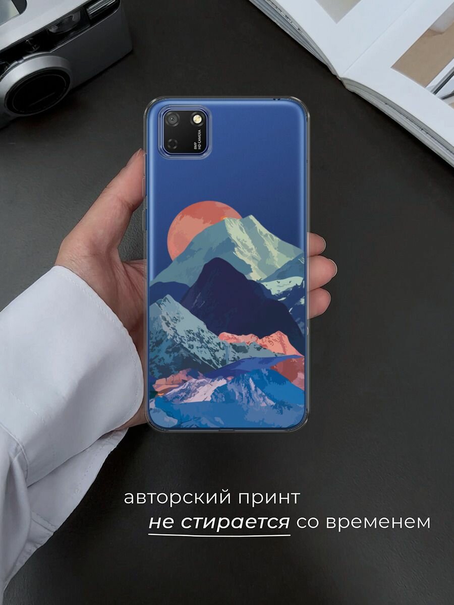 Чехол на Honor 9S/Huawei Y5p / Хонор 9S/Хуавей Y5p с принтом "Закат в снежных горах", прозрачный — фото 1