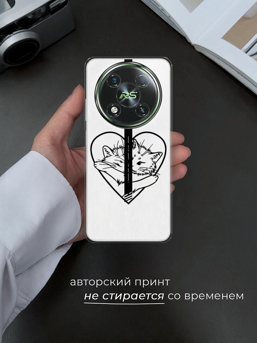Чехол на Itel RS4 / Ител РС4 с принтом "Влюблённые котики рисунок 3 - 14 февраля", прозрачный — фото 1