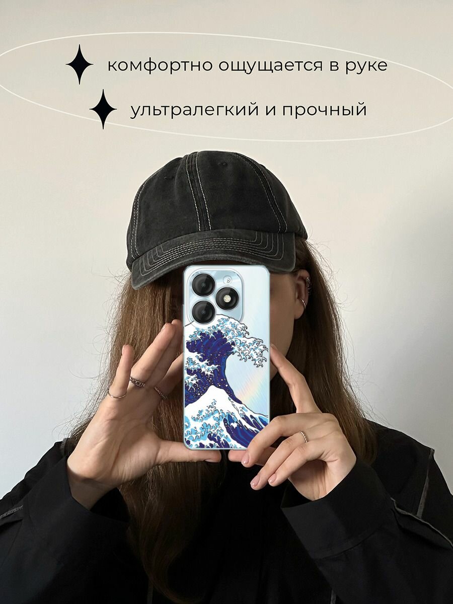 Чехол на Itel P55 / Ител Р55 с принтом "Волна над Фудзи", прозрачный — фото 1