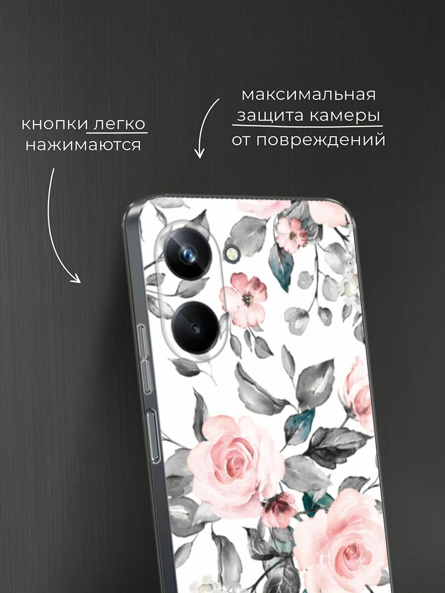 Чехол на Realme 10 Pro / Реалми 10 Про с принтом "Розы на белом" — фото 1
