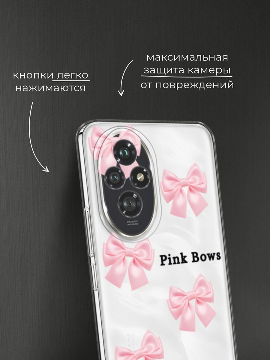 Чехол на Honor 200 / Хонор 200 с принтом "Pink Bows", прозрачный — фото 1