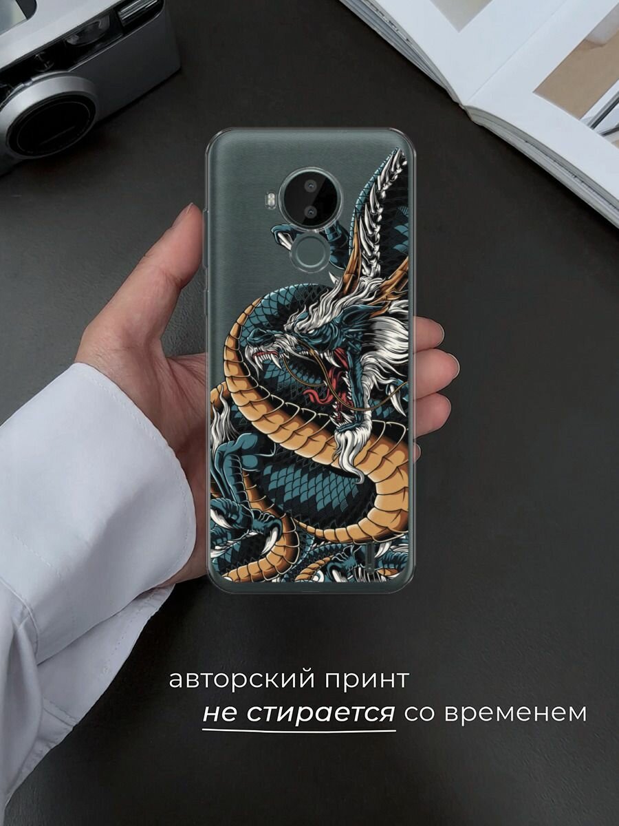 Чехол на Nokia C30 / Нокия C30 с принтом "Китайский синий дракон" — фото 1