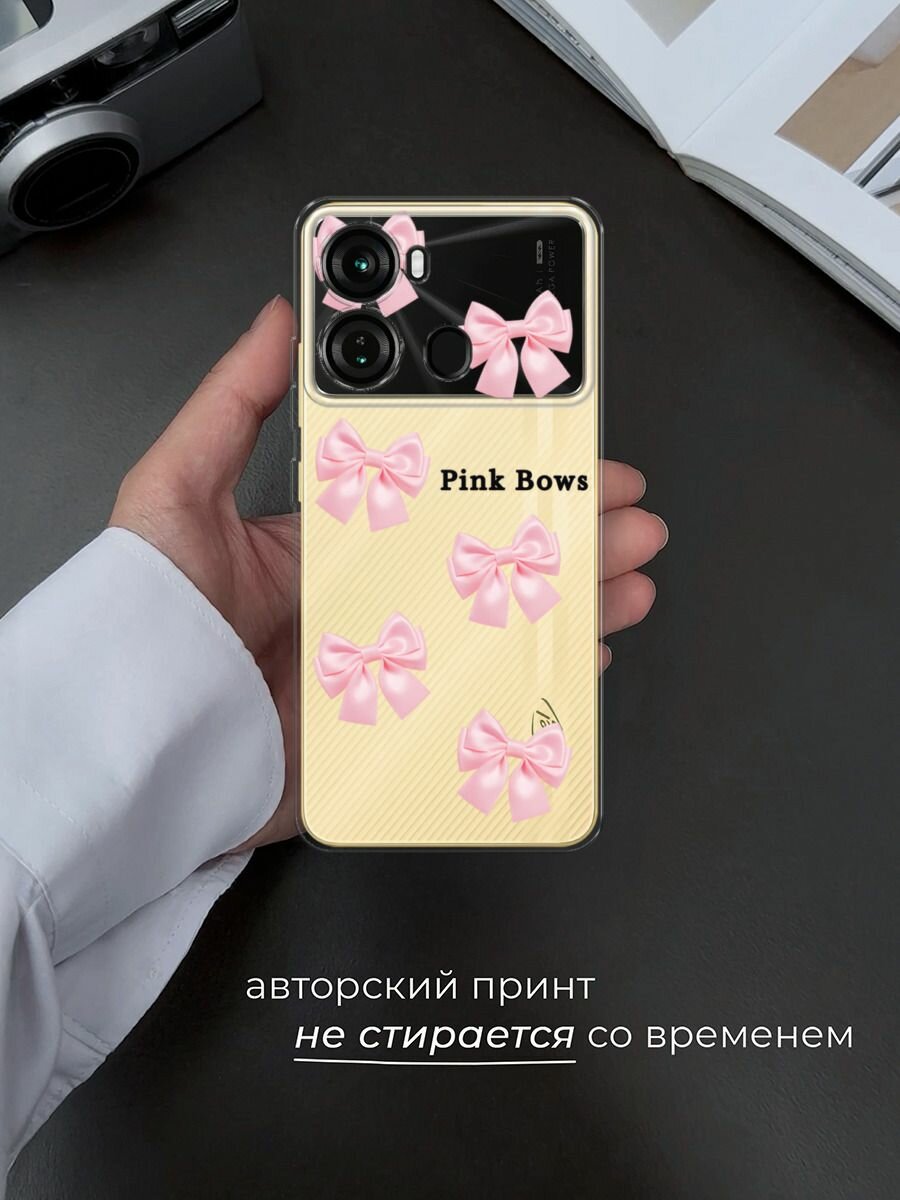 Чехол на Itel P40 / Ител P40 с принтом "Pink Bows", прозрачный — фото 1