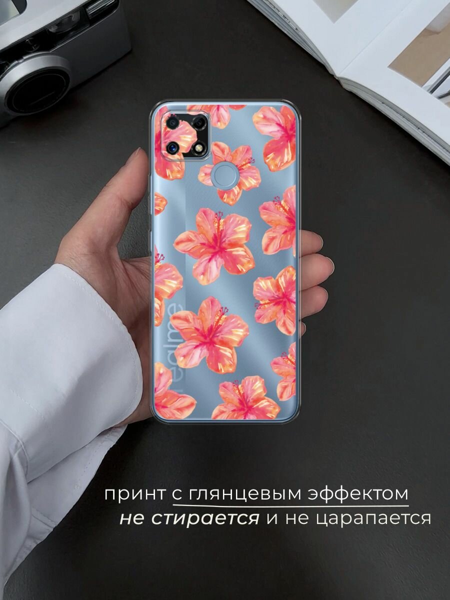 Чехол на Realme C25/C25s / Реалми С25/C25s с принтом "Pink flowers" — фото 1
