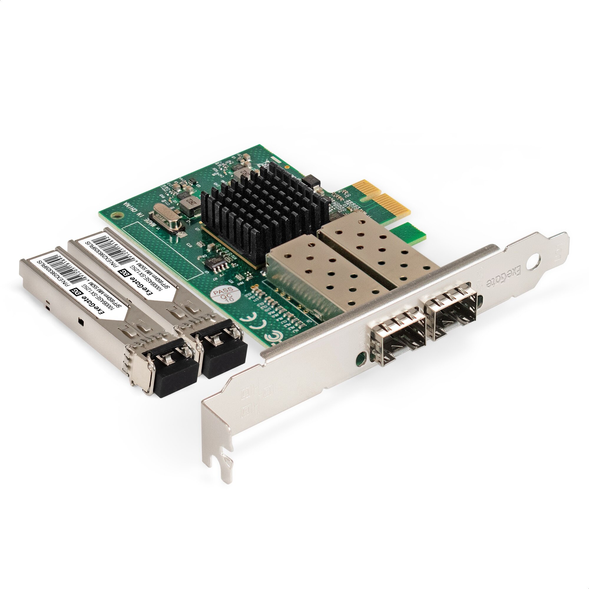 Комплект: Сетевой адаптер SFP ExeGate EXE-82576-F2 + 2xТрансивер Multi-Mode до 550м ExeGate EXT-1G-MM850-LC2-550M (EX296229RUS: PCI-E x1 v2.0, Gigabit Server NIC Intel Chipset 82576-F2 + 2xEX298329RUS: Tx:850/Rx:850 нм) EX299088RUS