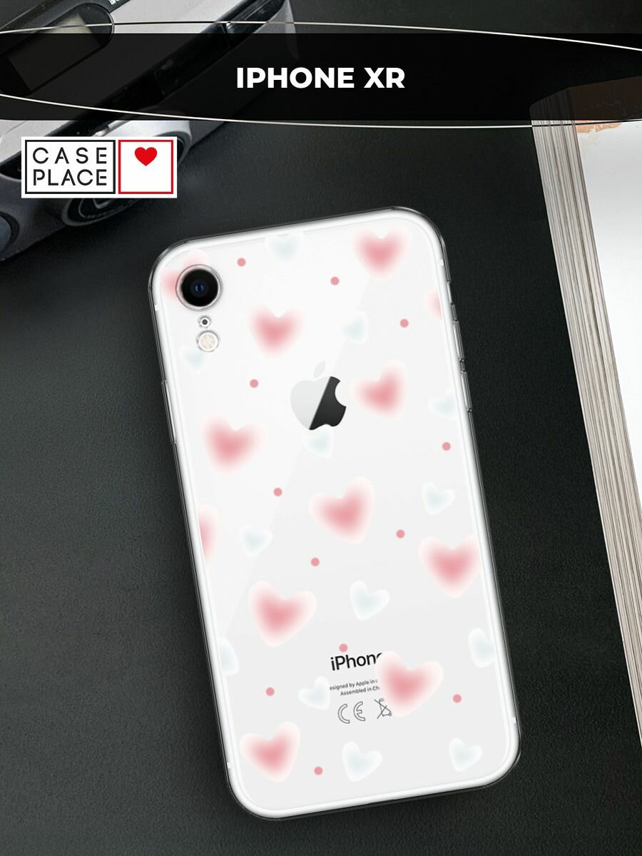Чехол на Apple iPhone XR / Айфон XR с принтом "Полупрозрачные сердечки", прозрачный