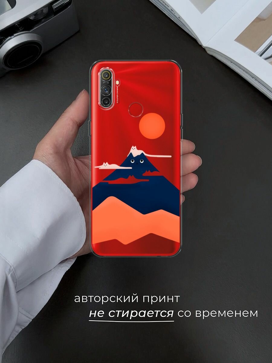 Чехол на Realme C3 / Реалми C3 с принтом "Кот-гора", прозрачный — фото 1