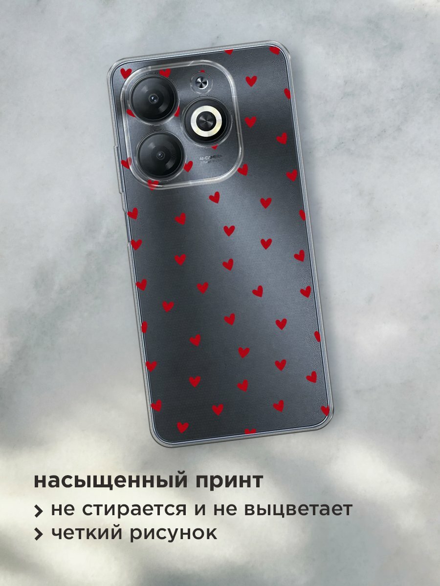 Чехол на Infinix Smart 8 Plus / Инфиникс Смарт 8 Плюс с принтом "Red hearts", прозрачный — фото 1
