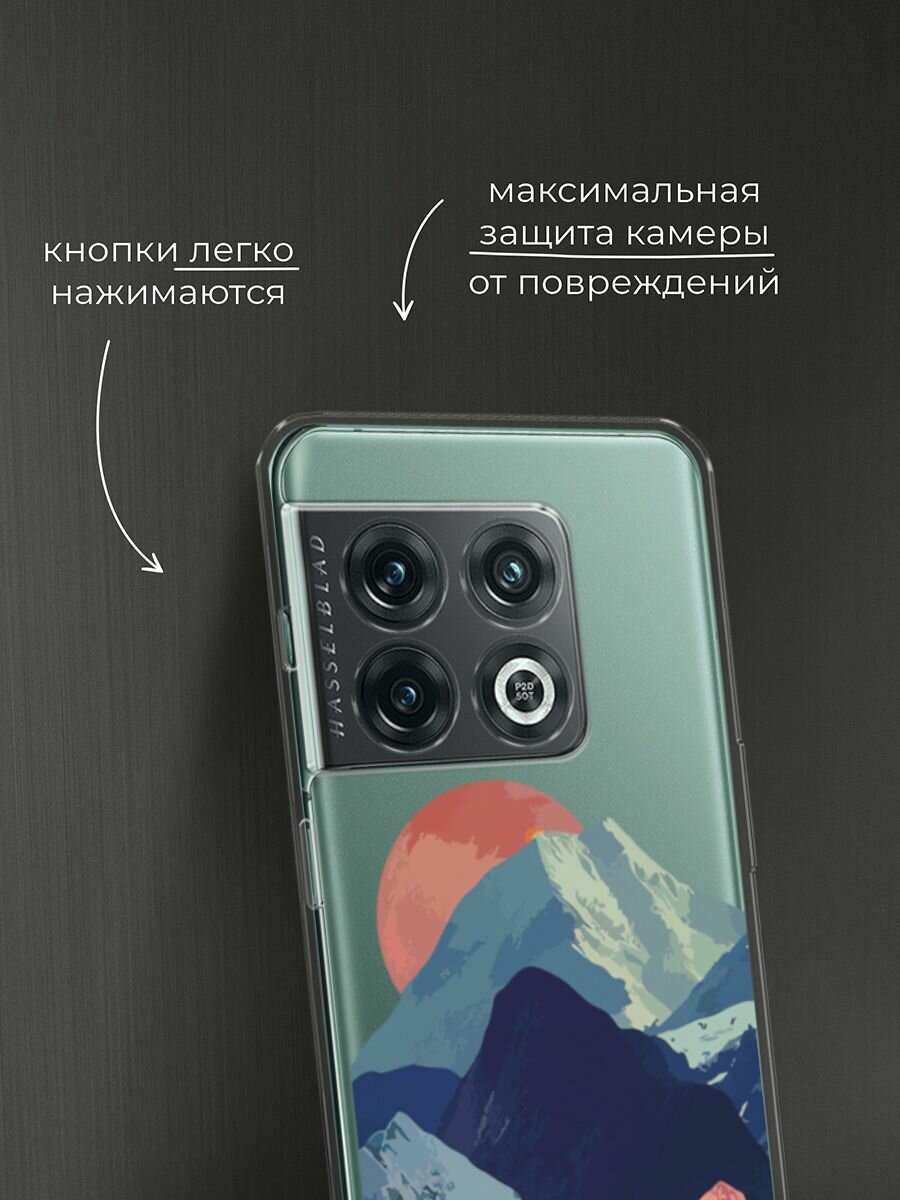 Чехол на OnePlus 10 Pro / ВанПлас 10 Про с принтом "Закат в снежных горах", прозрачный — фото 1