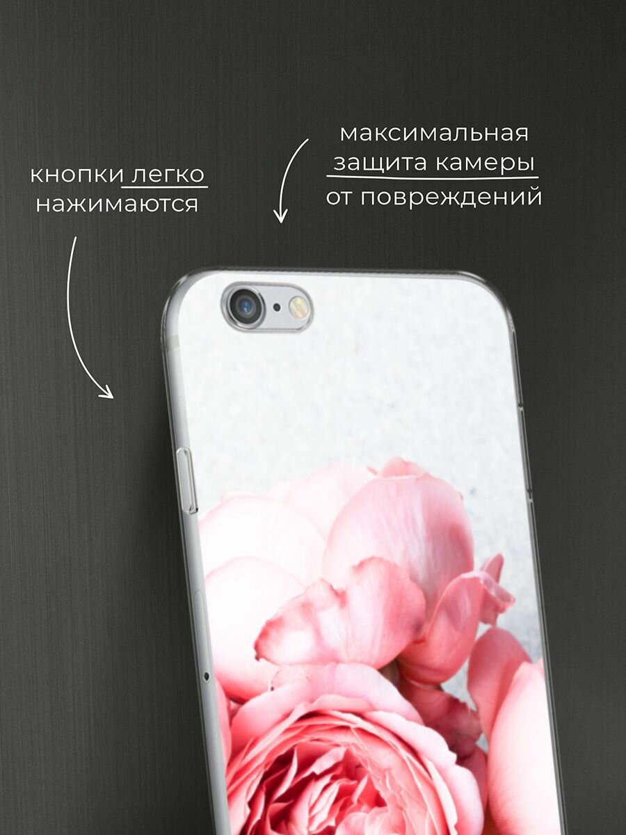 Чехол на Apple iPhone 6 / Айфон 6 с принтом "Пионы на белом" — фото 1