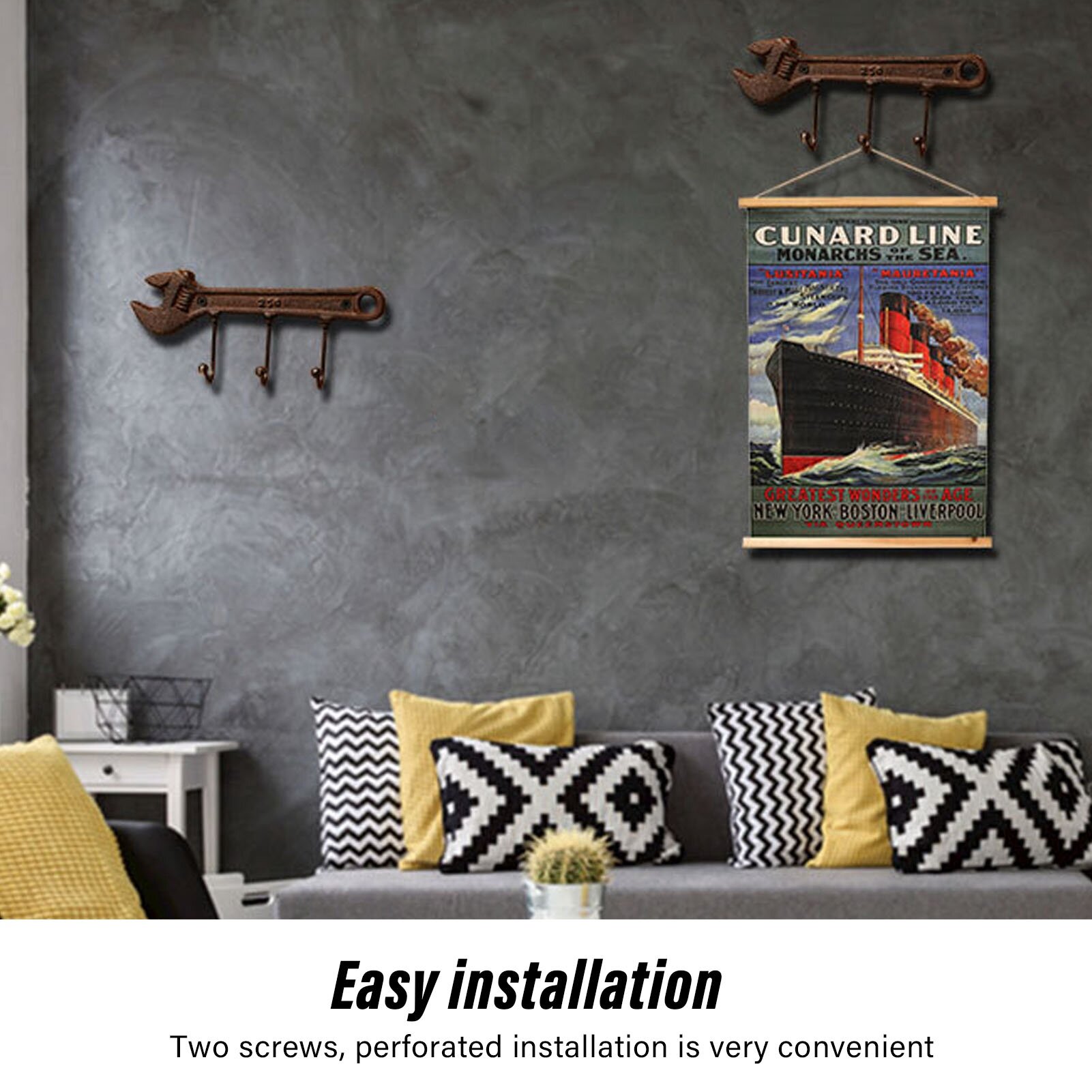 Крючок в индустриальном стиле, инновационные настенные декоративные чугунные крючки, вешалка для одежды, подвеска для бара, прихожая, форма гаечного ключа 24x10,5x4,5 см