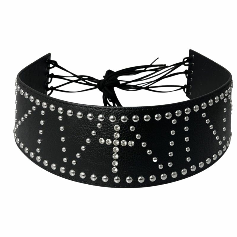 Широкий панк-пояс с камнями для свадебных образов, - черный серебристый