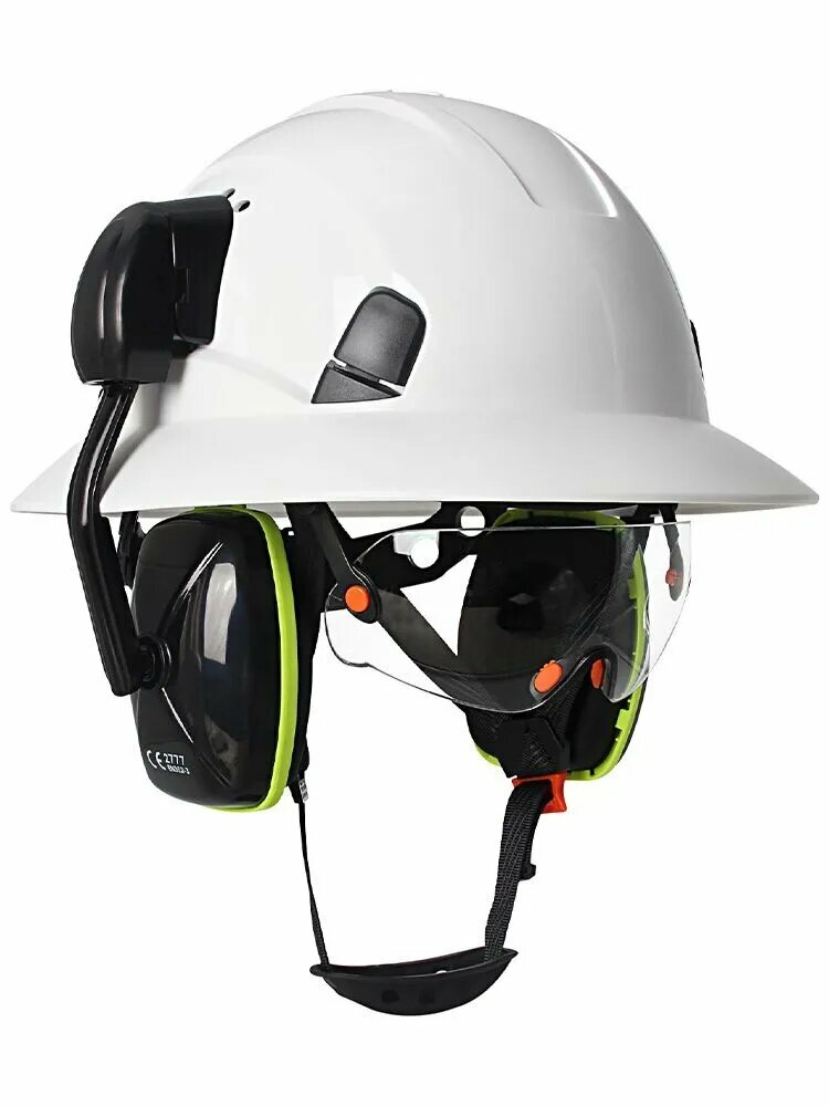 Полный строительный шлем с очками и наушниками