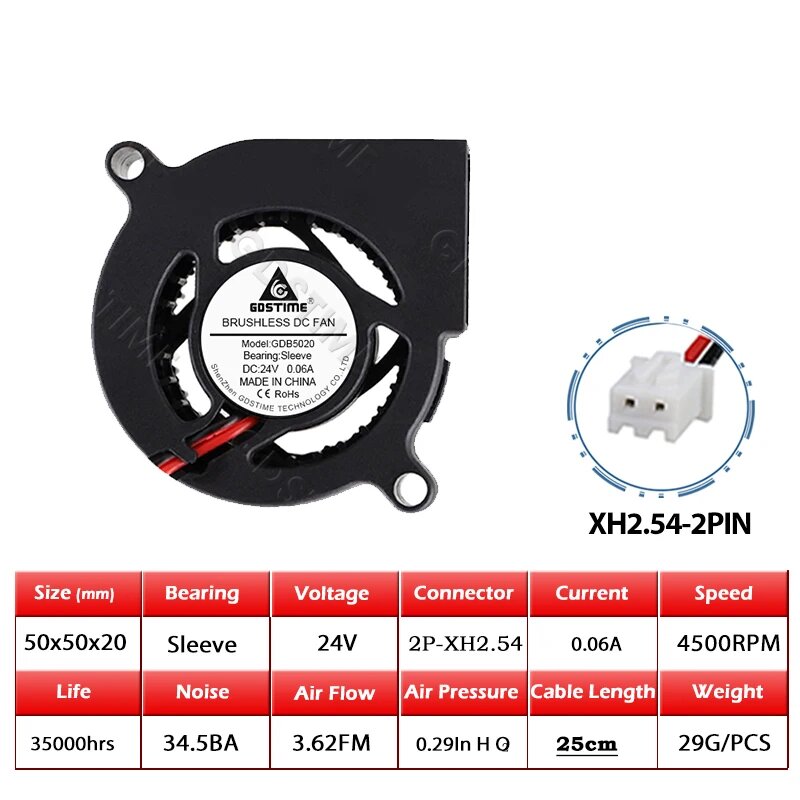 Gdstime 5020 24V вентилятор для 3D-принтера, 4500RPM