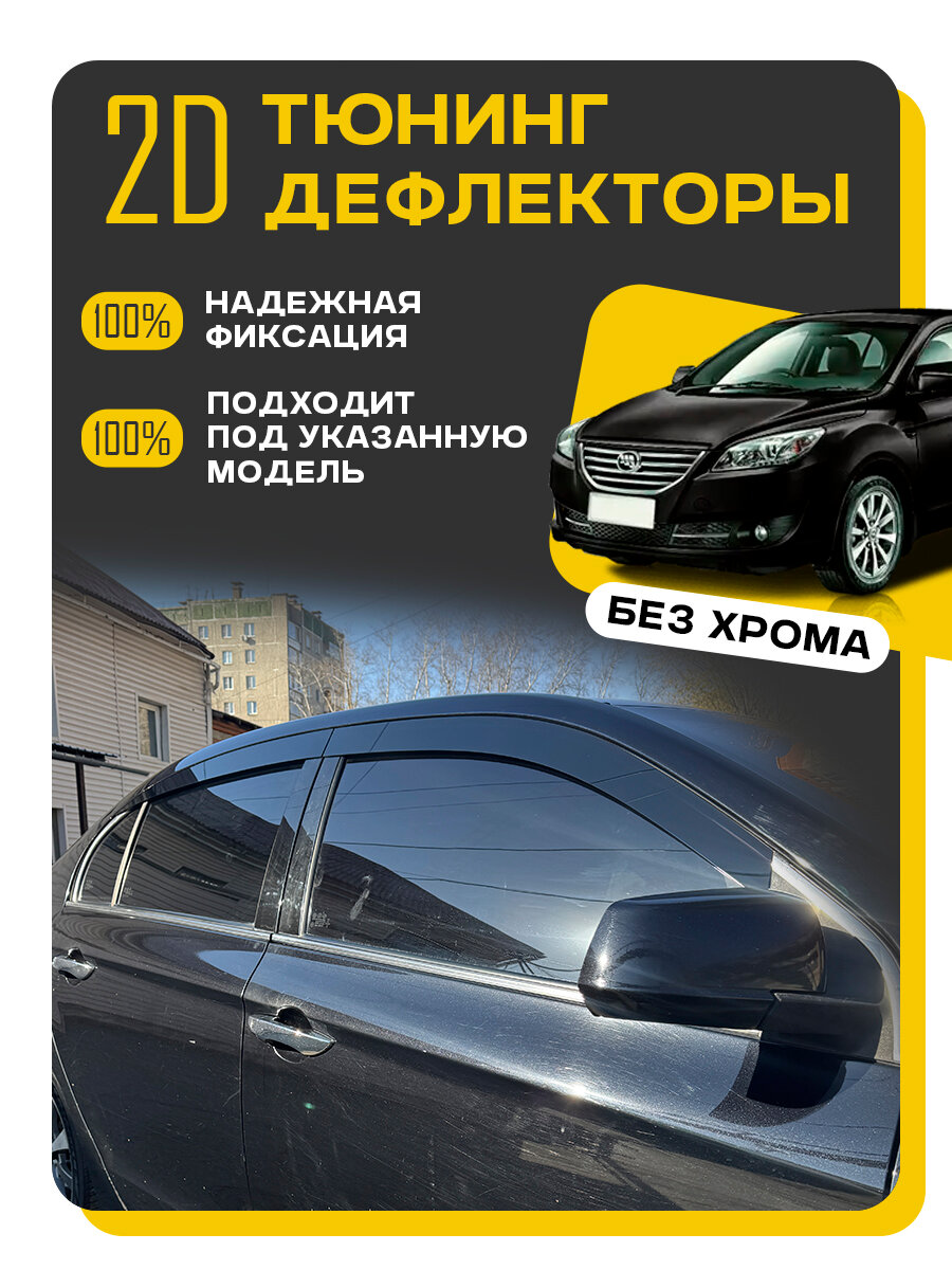Плоские тюнинг дефлекторы для Lifan Cebrium 720 (2014-2018) 1 поколение Ветровики на Лифан Себриум 720. Комплект 4 шт.