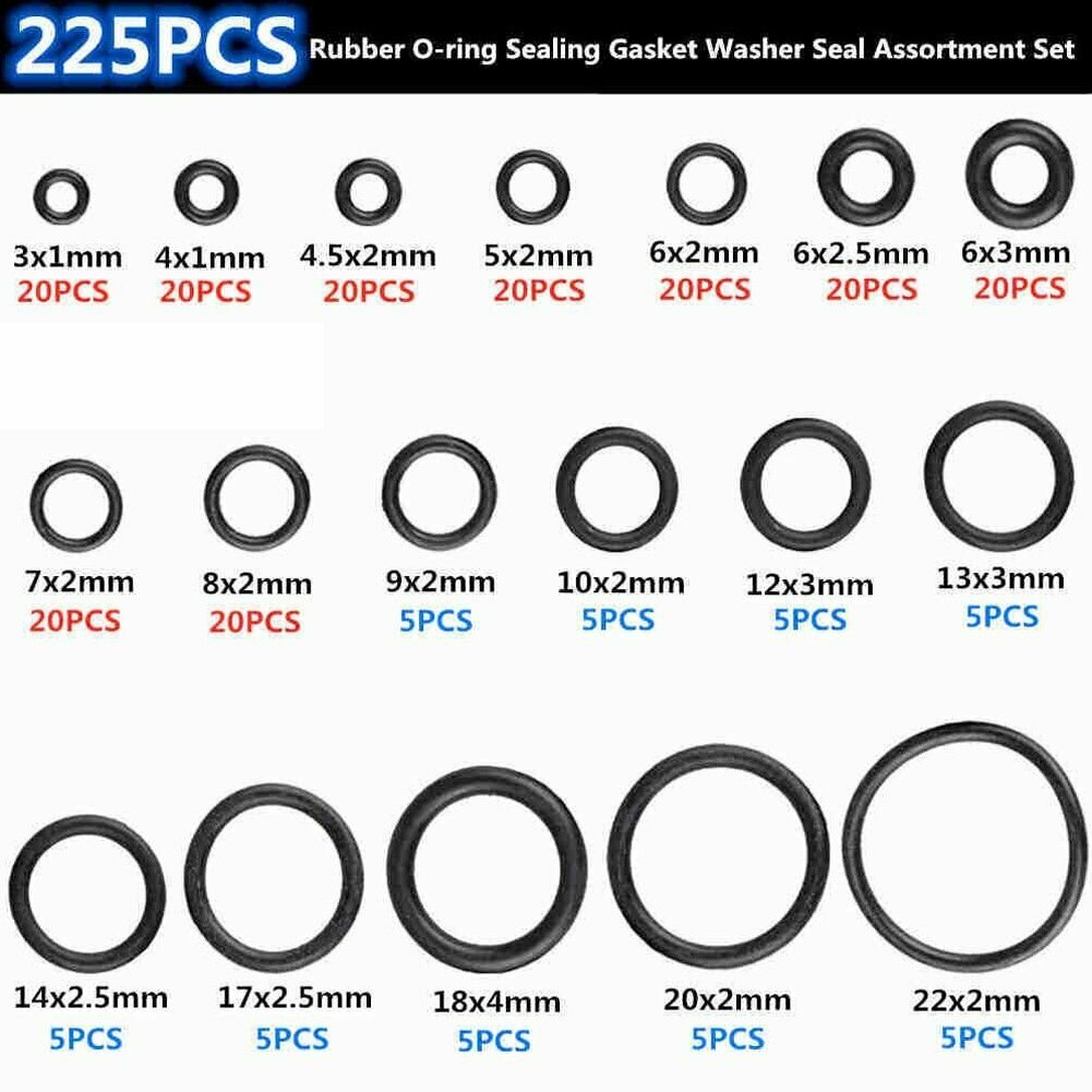 225 шт. резиновых уплотнительных колец, набор 18 размеров SAE, сантехника, гидравлика, воздух, газ, отопление, вентиляция и кондиционирование воздуха