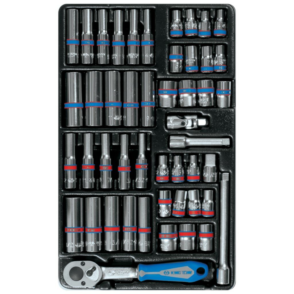 KING TONY Набор торцевых головок 1/4" с принадлежностями, ложемент, 48 предметов 9-2548CR