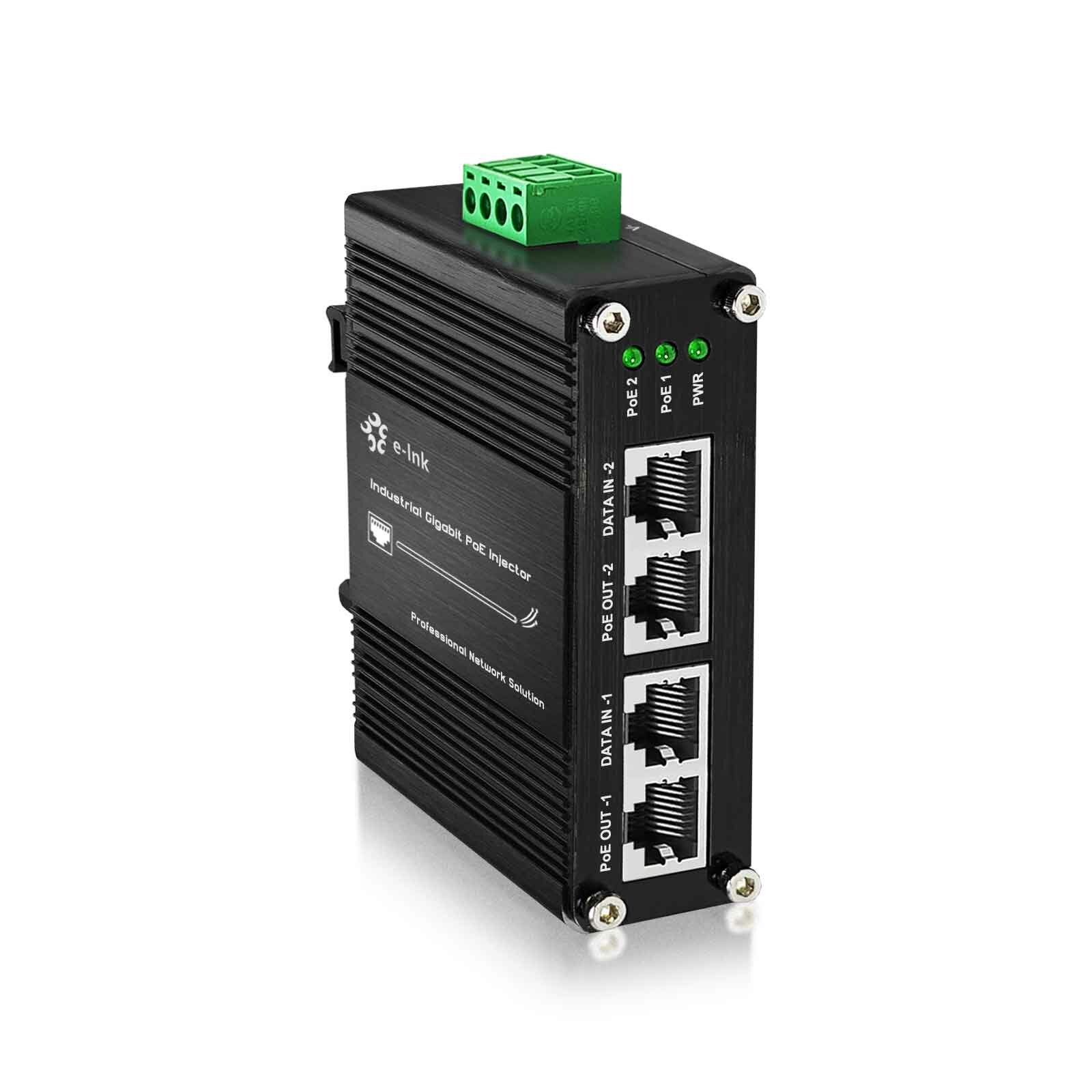 Гигабитный инжектор PoE IEEE802.3at мощностью 30 Вт с 2 портами, входное напряжение 12–48 В постоянного тока