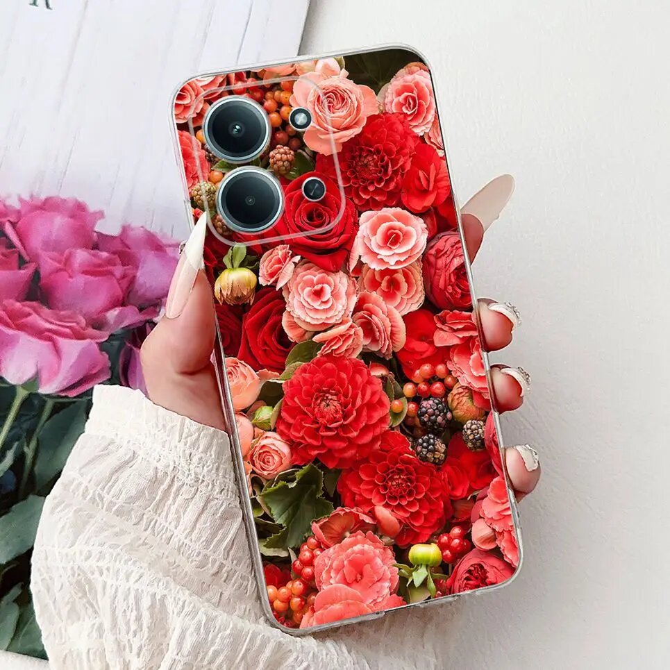 Чехол для Xiaomi Redmi 15C с цветами, TPU-6031