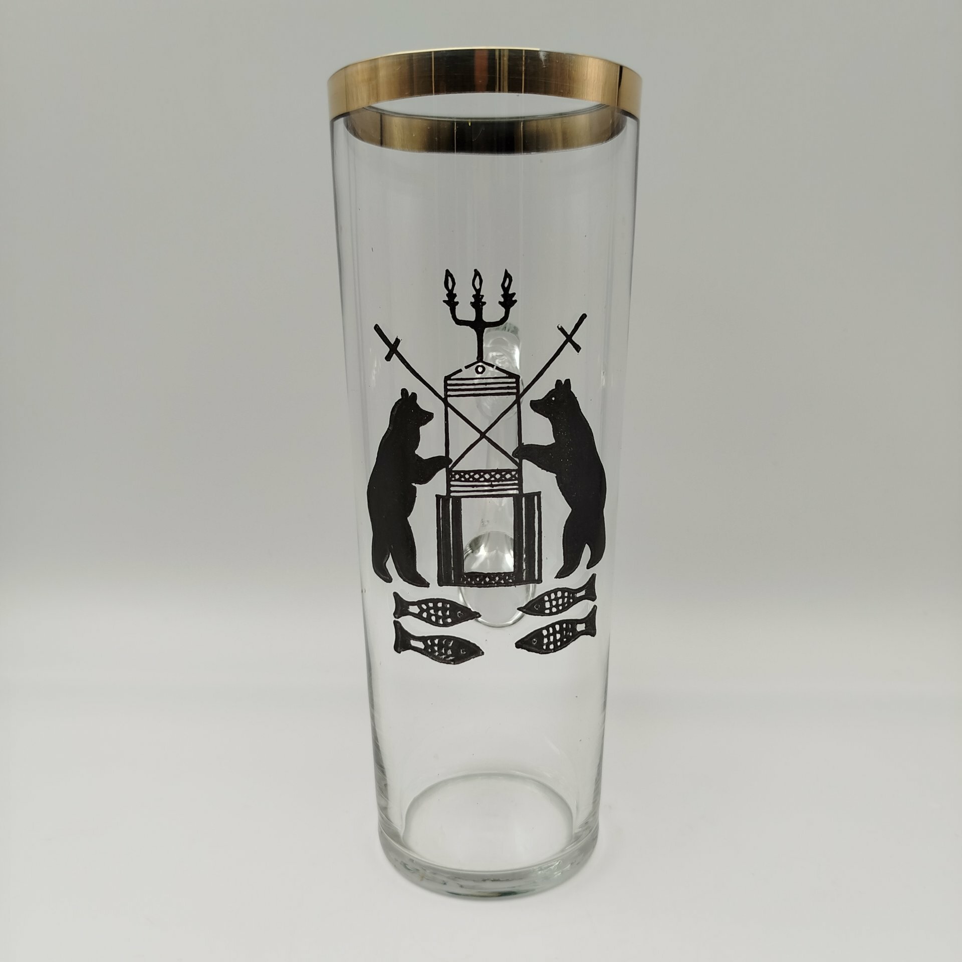 Кружка пивная с гербом Великого Новгорода, стекло, деколь, золочение, СССР