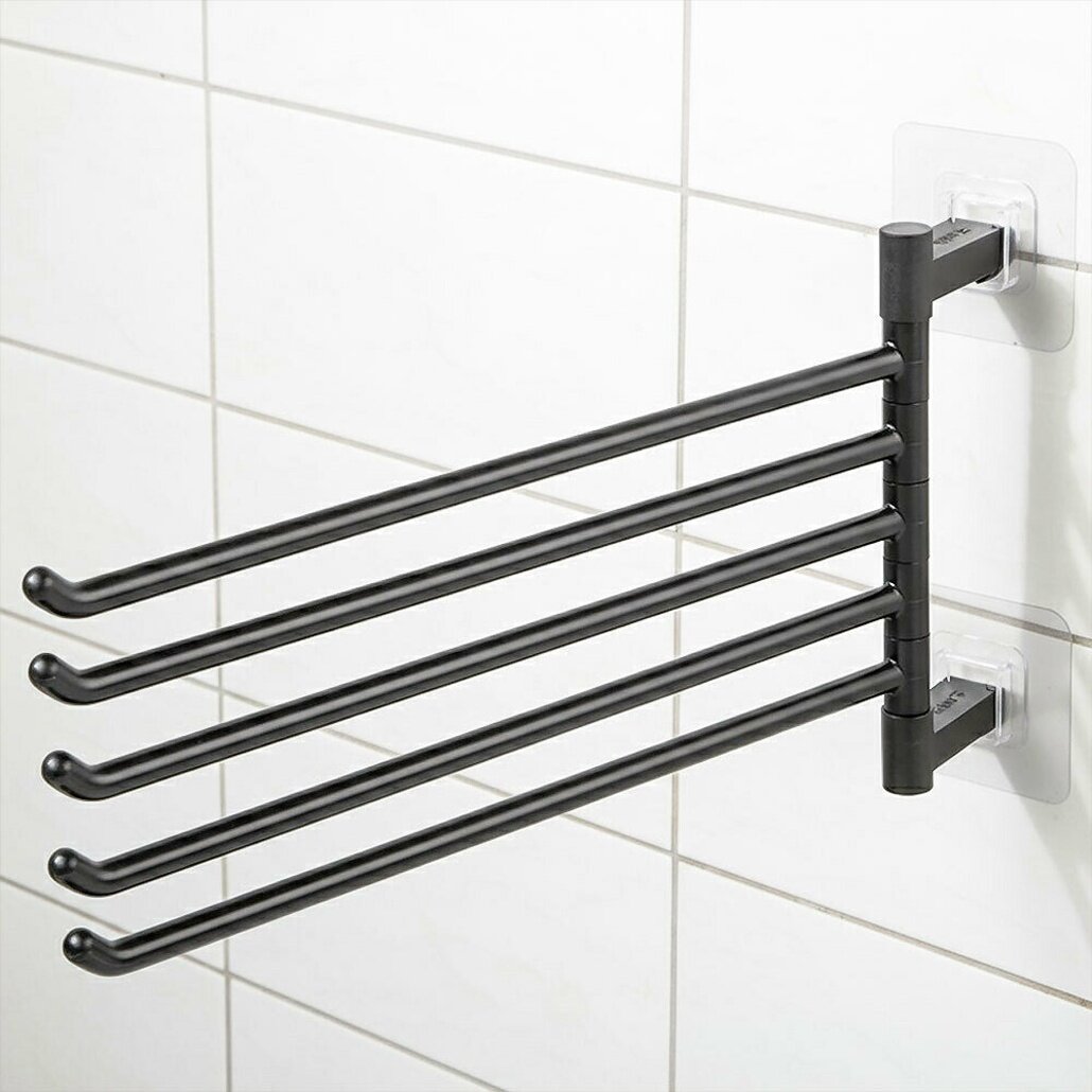 Держатель для полотенец настенный 5 спиц, металл, 27,5х5х17 см, черный, для кухни и ванной