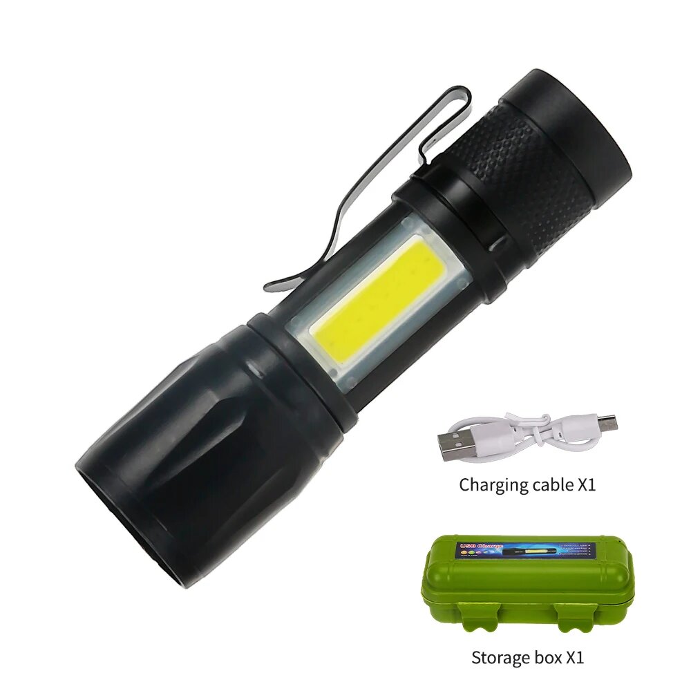 Портативный светодиодный фонарь Plutus-Quinn 2000 люмен черный Flashlight with Box2