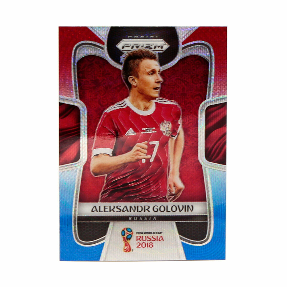 Коллекционная карточка Panini Prizm FIFA World Cup Russia 2018: #164 Aleksandr Golovin - Red Blue Wave Parallel