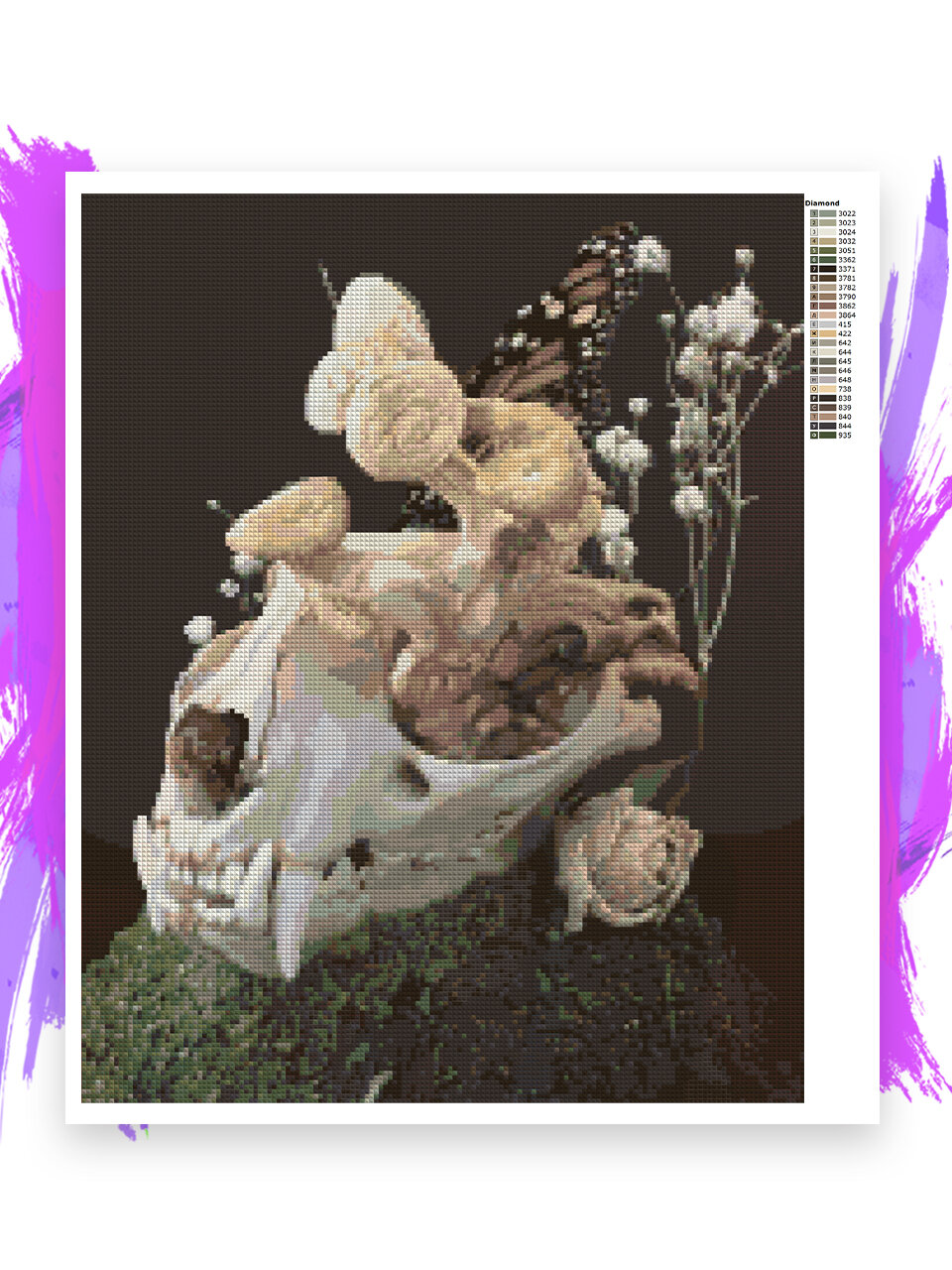 Алмазная мозаика без подрамника - вышивка Проросший череп 40 х 50 см