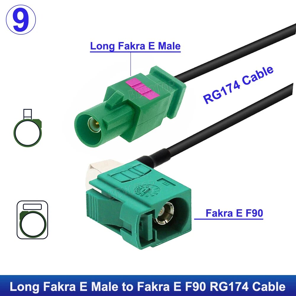BEVOTOP Fakra E кабель RG174 зеленый 10см-10м 1.5M, Fakra L E M to E F90