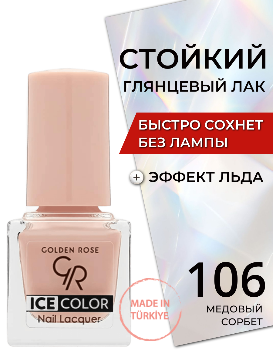 Стойкий глянцевый лак для ногтей быстросохнущий без лампы Golden Rose Ice Color с эффектом льда глянец, тон 106, набор лаков 2 штуки