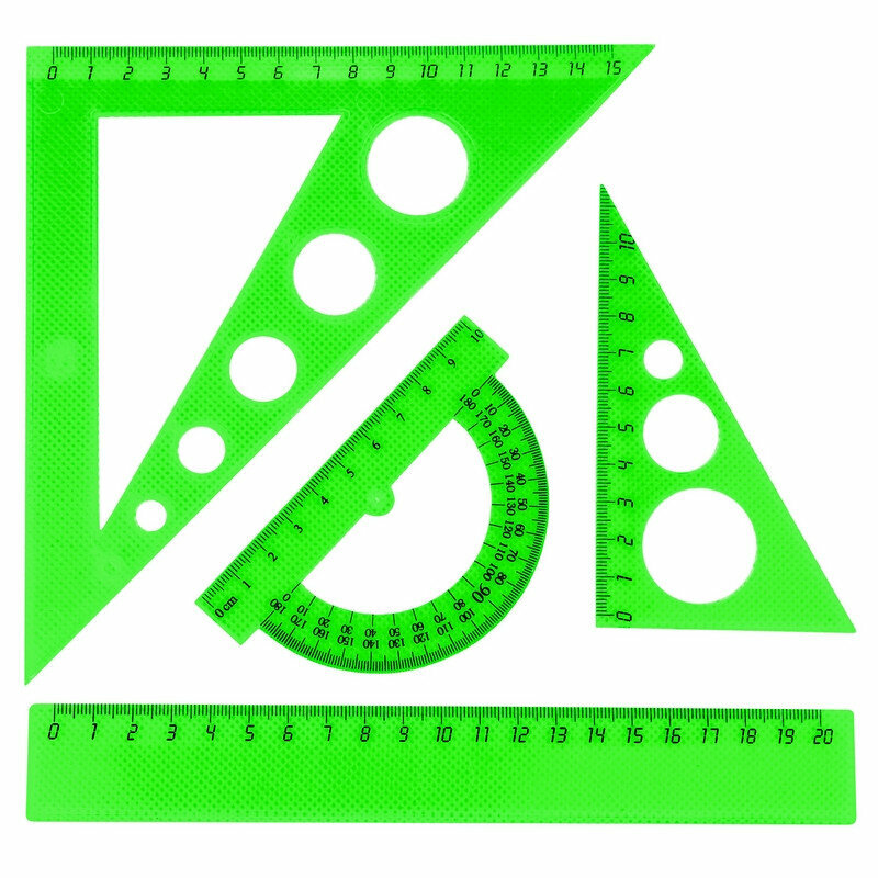 Набор чертежный средний (линейка 20 см, угольники 10 и 15 см, транспортир 10 см), 858932