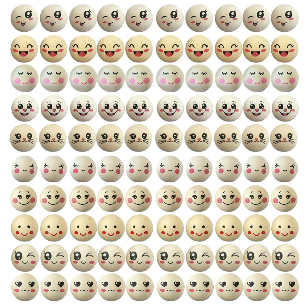100 шт, деревянные бусины со смайликами