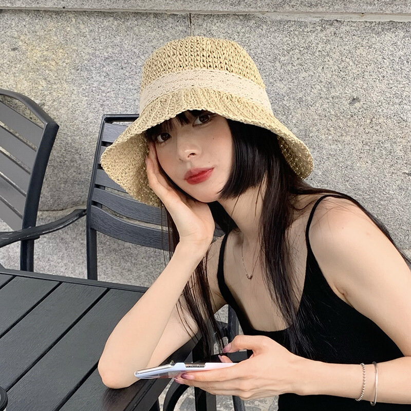 Темпераментная соломенная шляпа знаменитостей в Интернете, женская кружевная пляжная новая праздничная соломенная шляпа в японском стиле, маленькая свежая соломенная шляпа от солнца, летняя