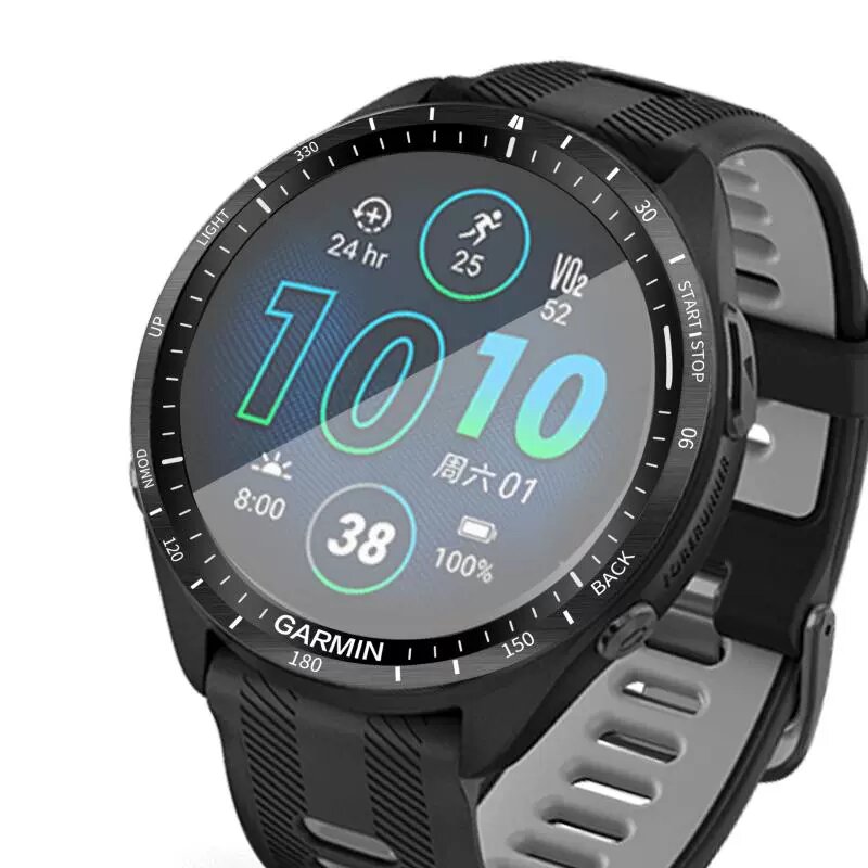 Защитный чехол для часов Garmin Forerunner 955 с гравировкой каймы, черный циферблат с белыми надписями и 3 защитными