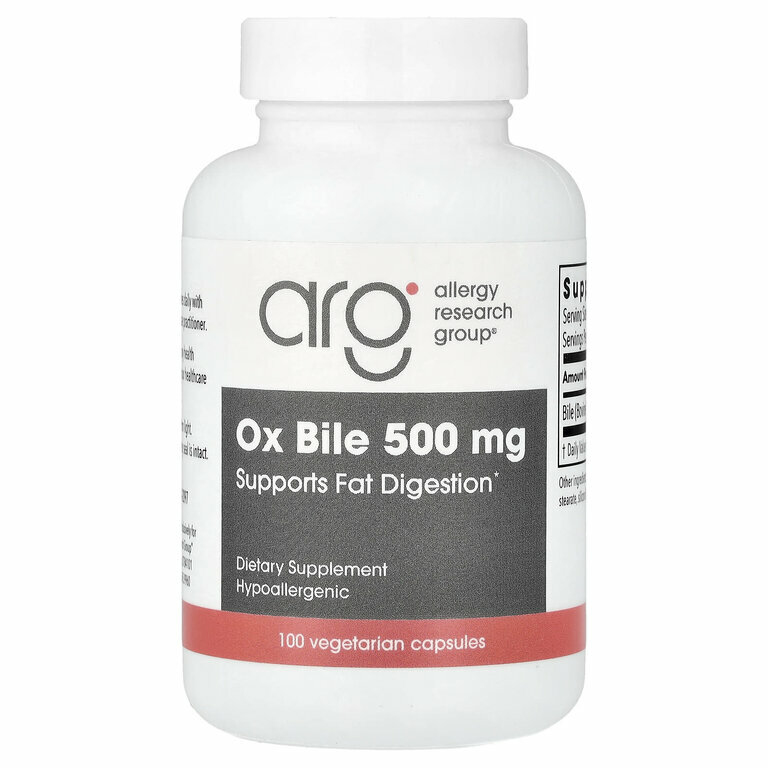 Allergy Research Group, Ox Bile, бычья желчь, 500 мг, 100 растительных капсул