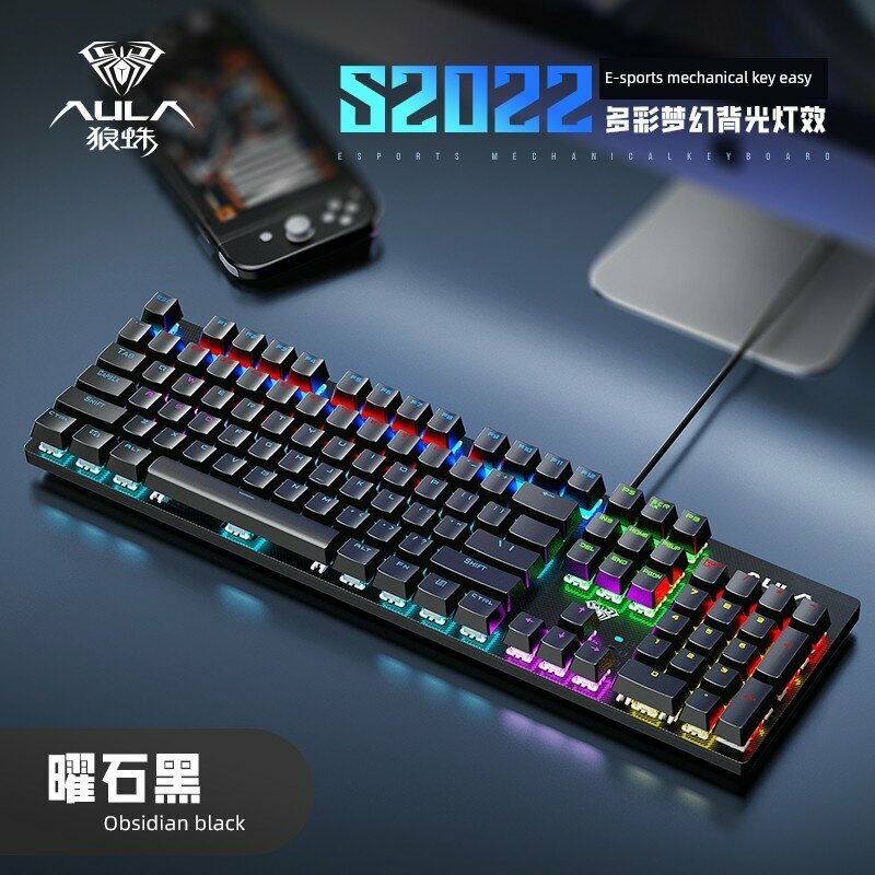 Черная механическая игровая клавиатура с переключателями Cherry MX Blue, USB-проводная, 104 клавиш, совместимая с ПК и