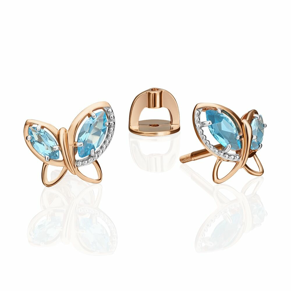 Серьги пусеты, красное золото, 585 проба, топаз