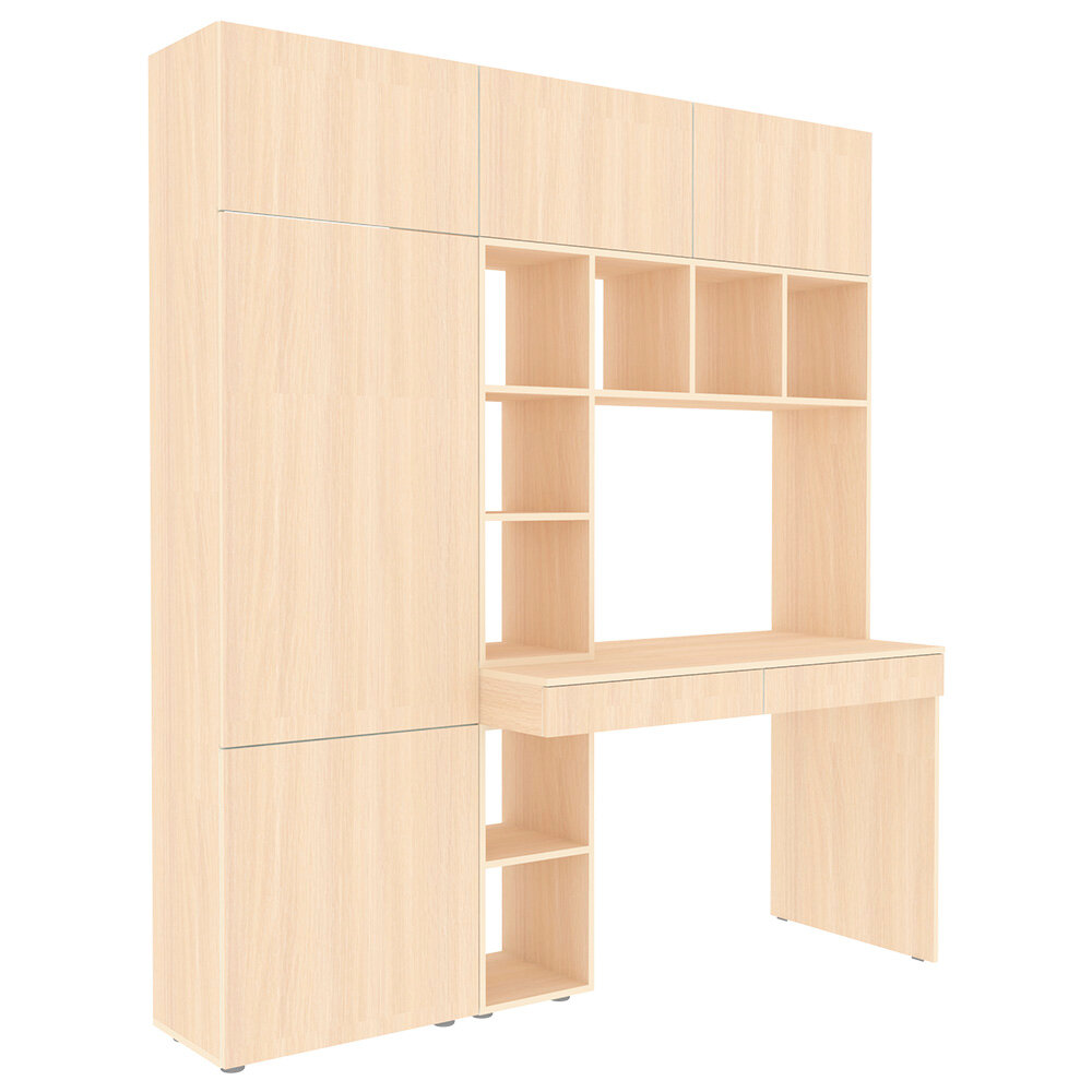 Стол письменный со стеллажом и шкафом 1800 Дуб Молочный Дуб Молочный