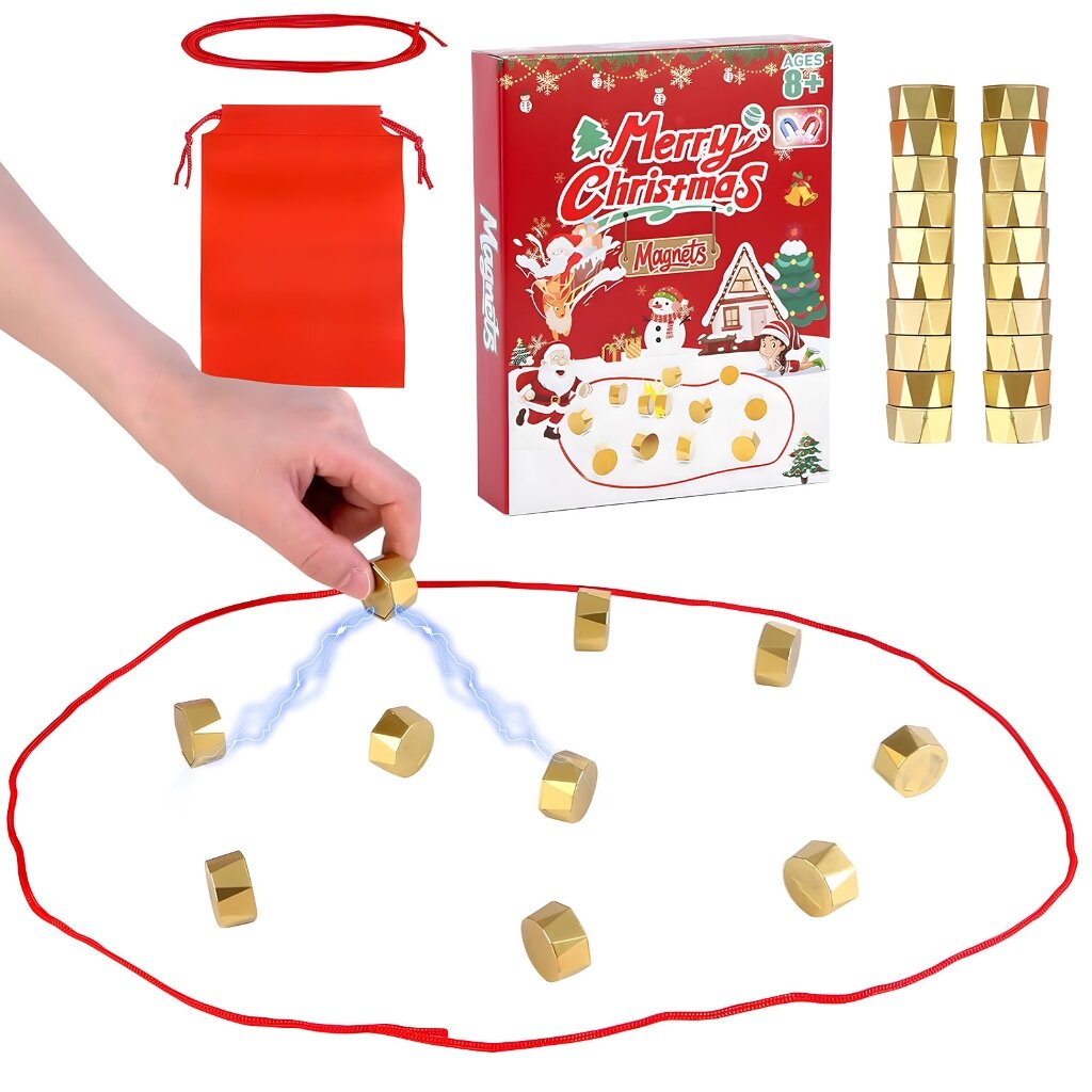 Золотые магнитные шахматы Рождественская подарочная коробка высокого класса (веревка + 20 золотых шахматных фигур)