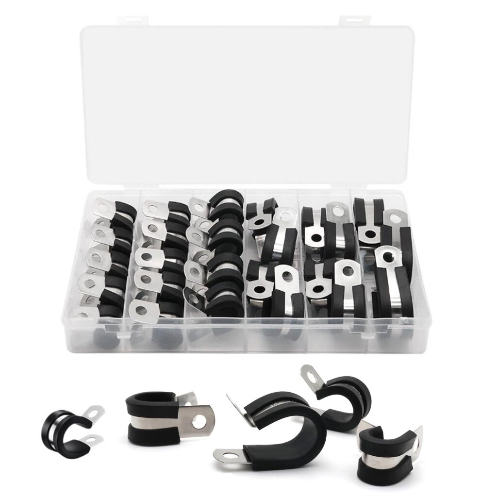 Стальные и резиновые подушки Хомуты для труб 25 шт. Кабельные хомуты Прорезиненные кабельные хомуты