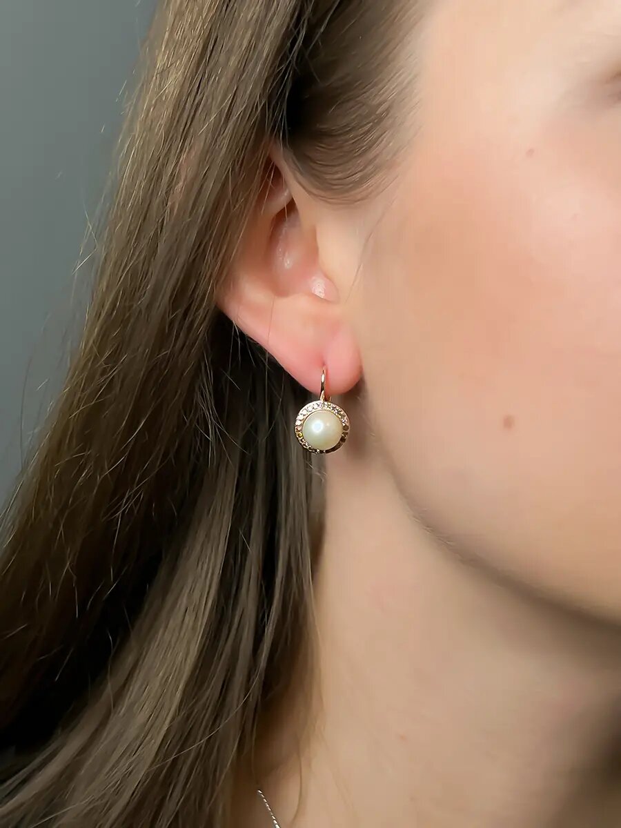 Серьги, красное золото, 375 проба, бриллиант, жемчуг