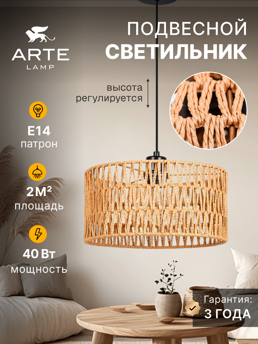 Подвесной светильник Arte Lamp BRUSHWOOD A7088SP-1BK, E27, 60Вт, чёрный